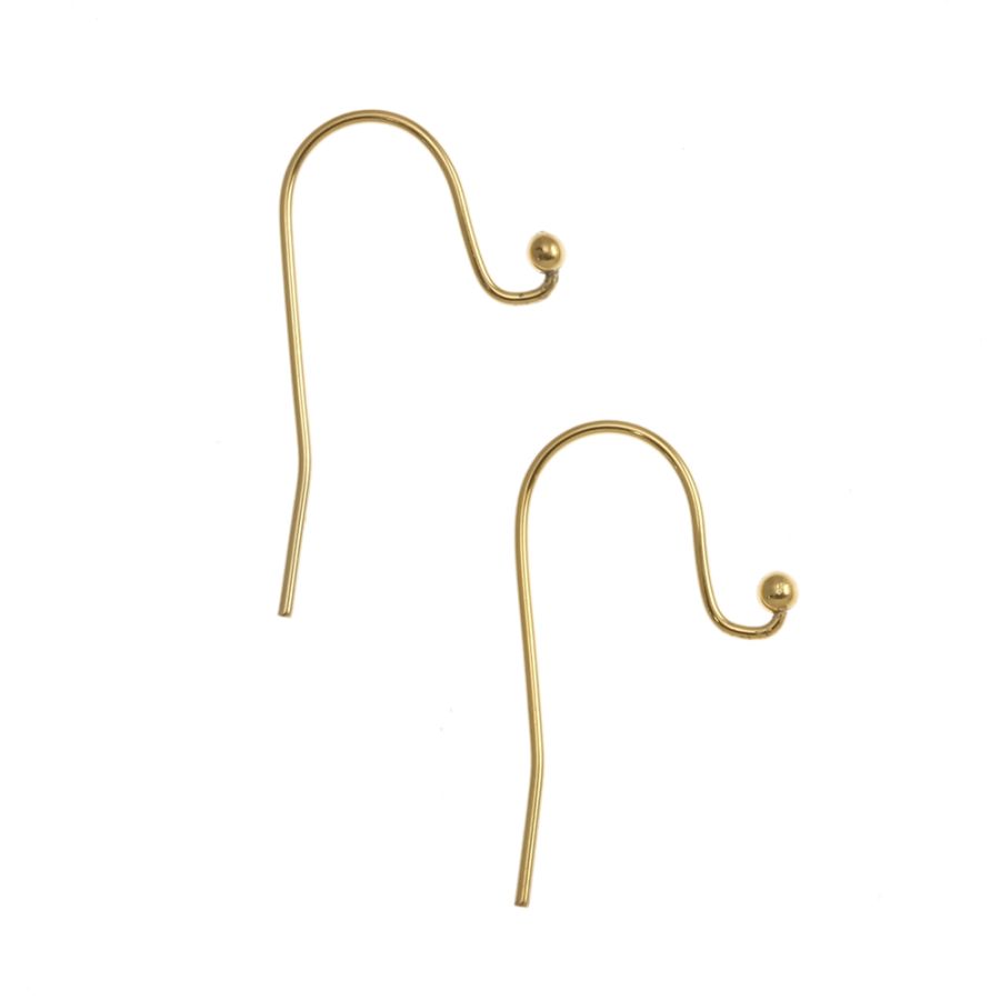 Plain Fish Hook Earwire with Ball, Gold-Plated (36 Pieces)