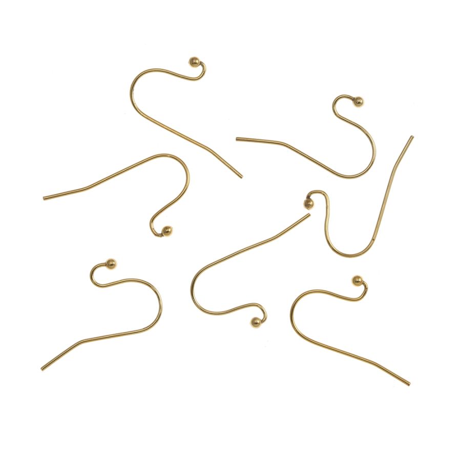 Plain Fish Hook Earwire with Ball, Gold-Plated (36 Pieces)