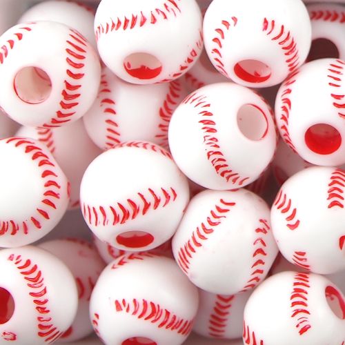 Baseball Sports Beads, Approx 12mm Size (60 Pieces) | BeadKr